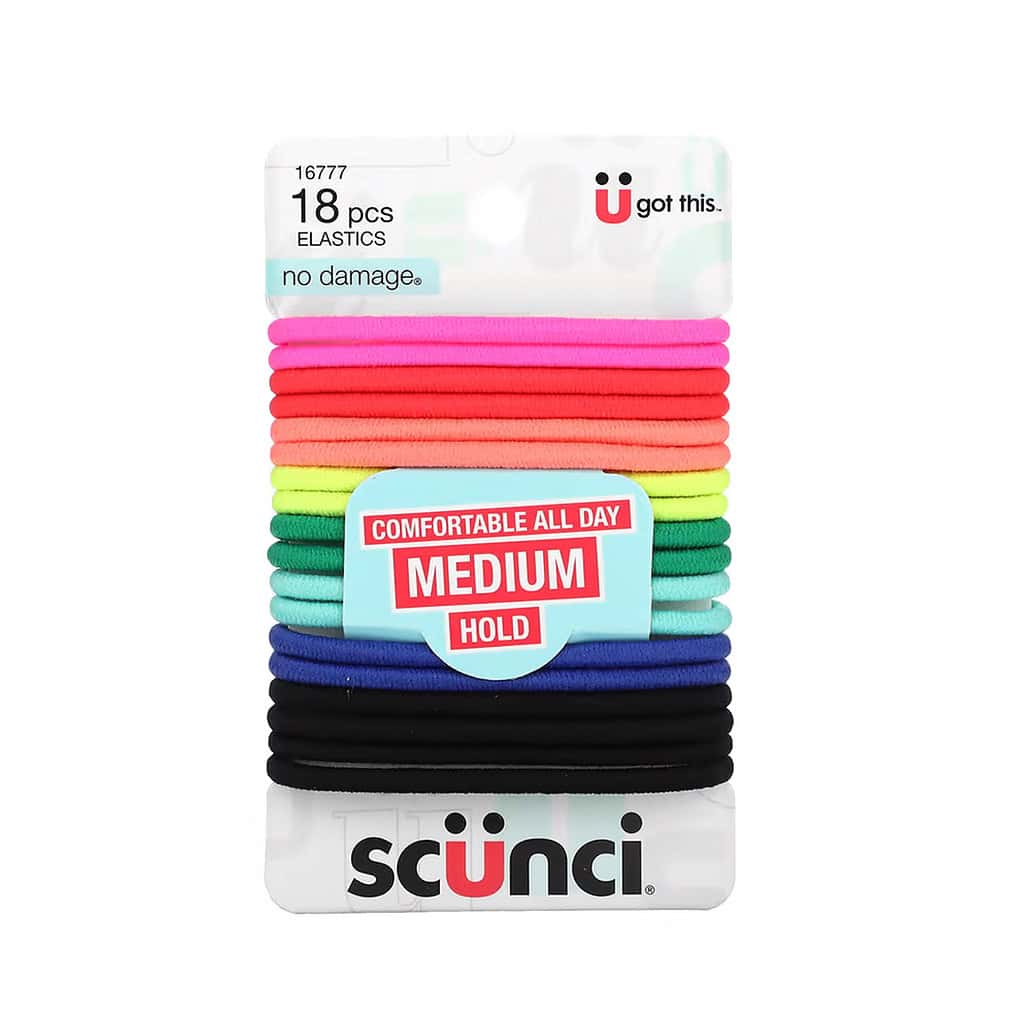 Scunci No-Damage Hair Elastics Medium Hold, Assorted Colours, 18-Pcs ...
